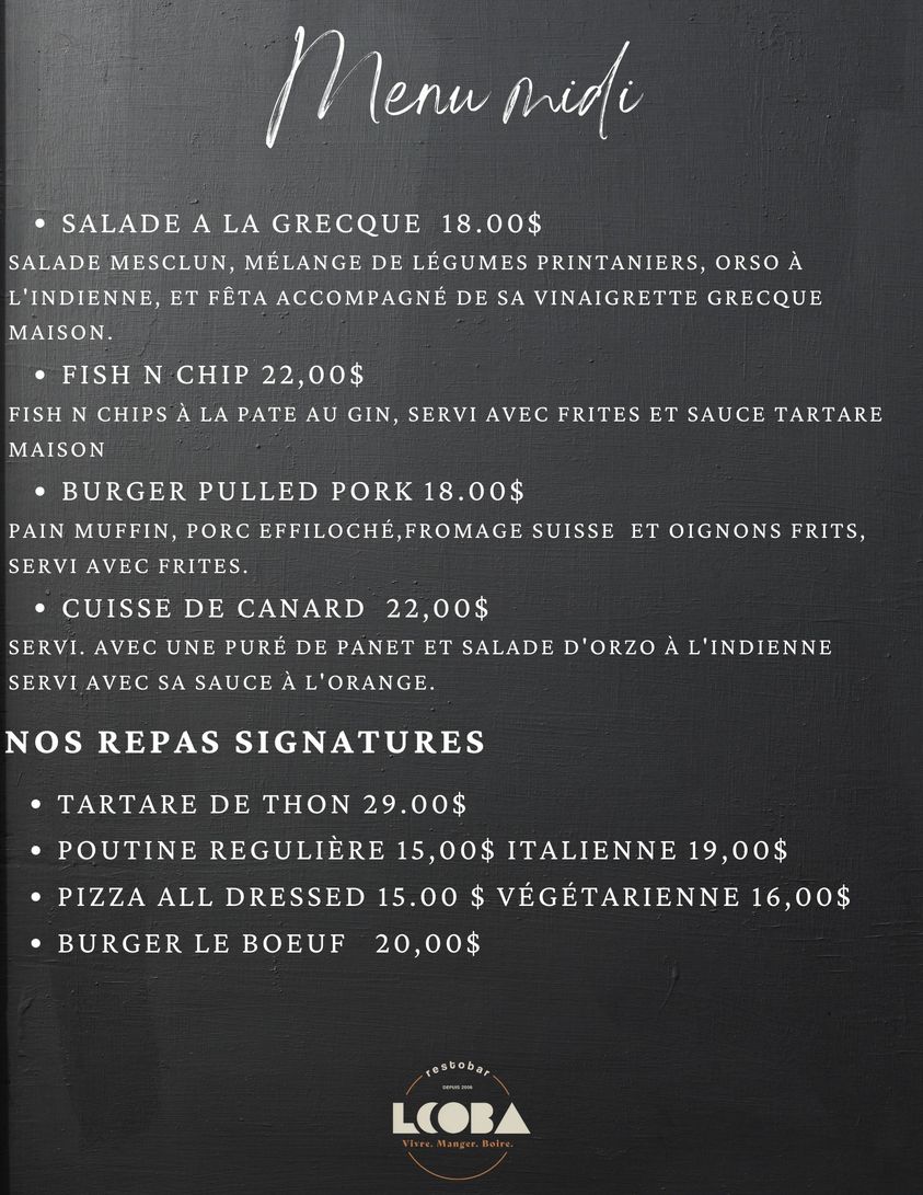 Menu-midi - LOOBA